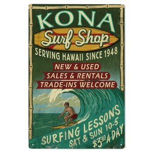 Birch Wood, Kona, Hawaii, Surf Shop Vintage Sign, Sustainable Sign or ...
