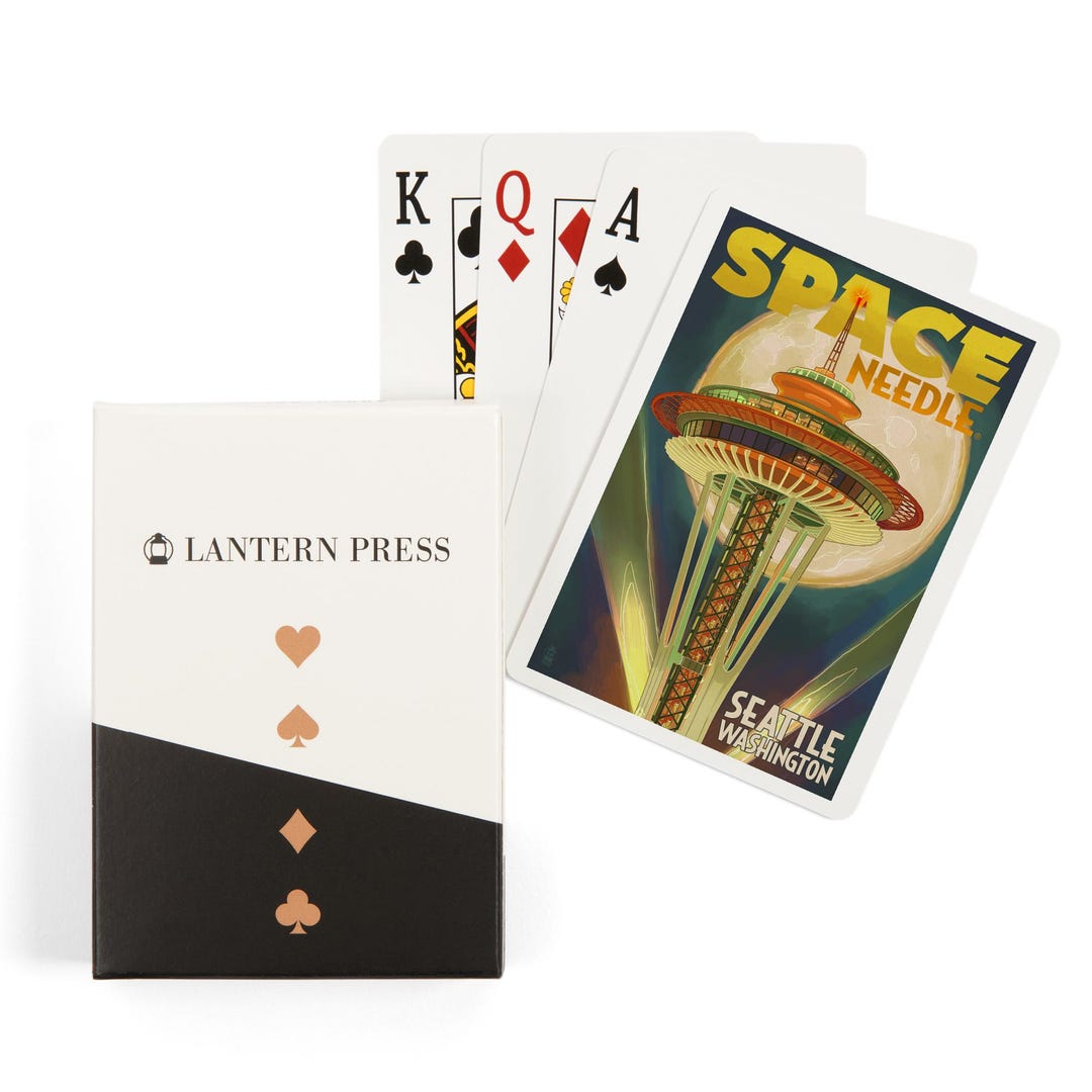 Playing Cards, Seattle, Washington, Space Needle and Full Moon, 52 Card ...