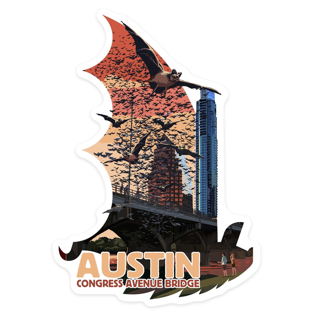 Sticker, Austin, Texas, Bats and Congress Avenue Bridge, , Vinyl Die ...