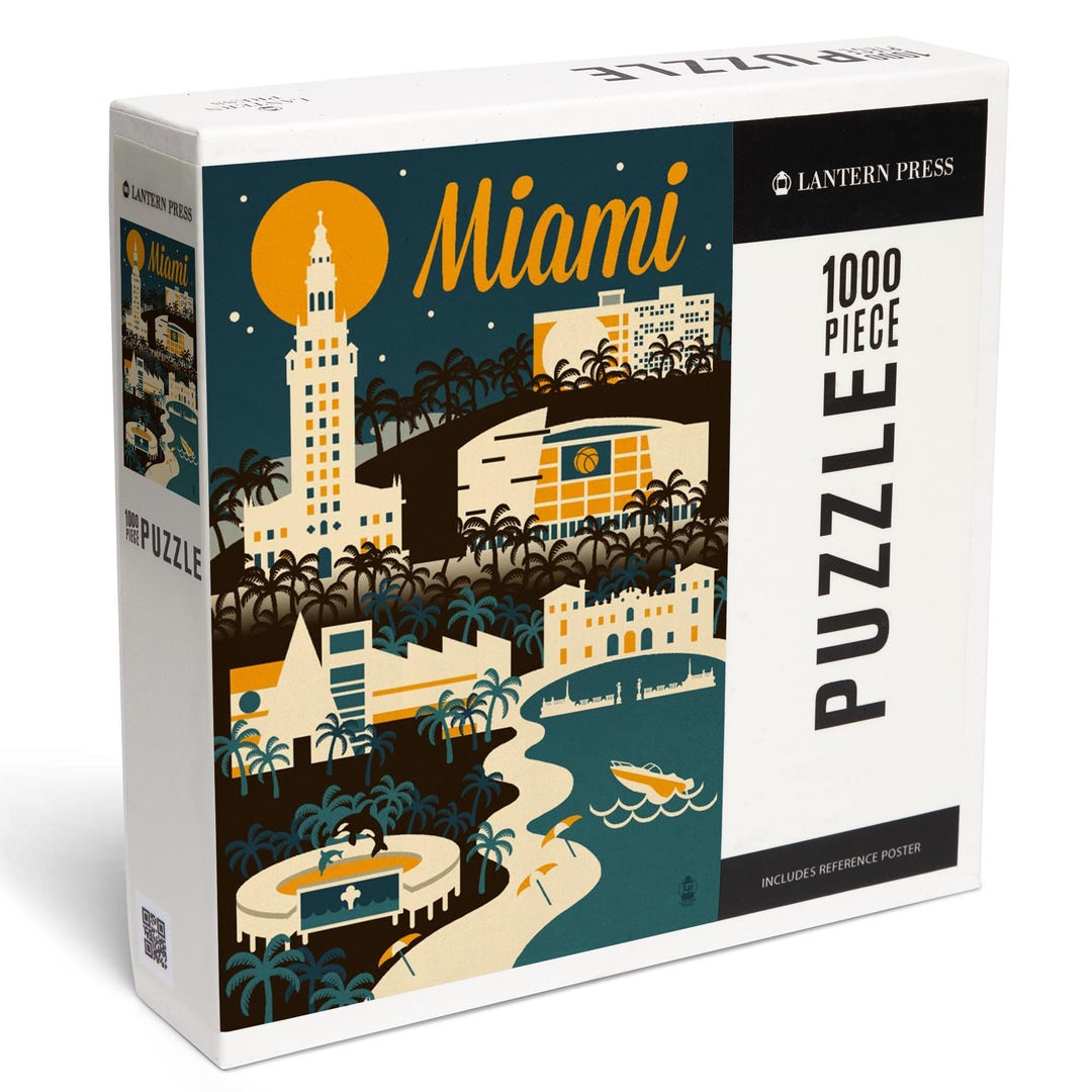 Puzzle, Miami, Florida, Retro Skyline, 1000 Pieces, Unique Jigsaw ...