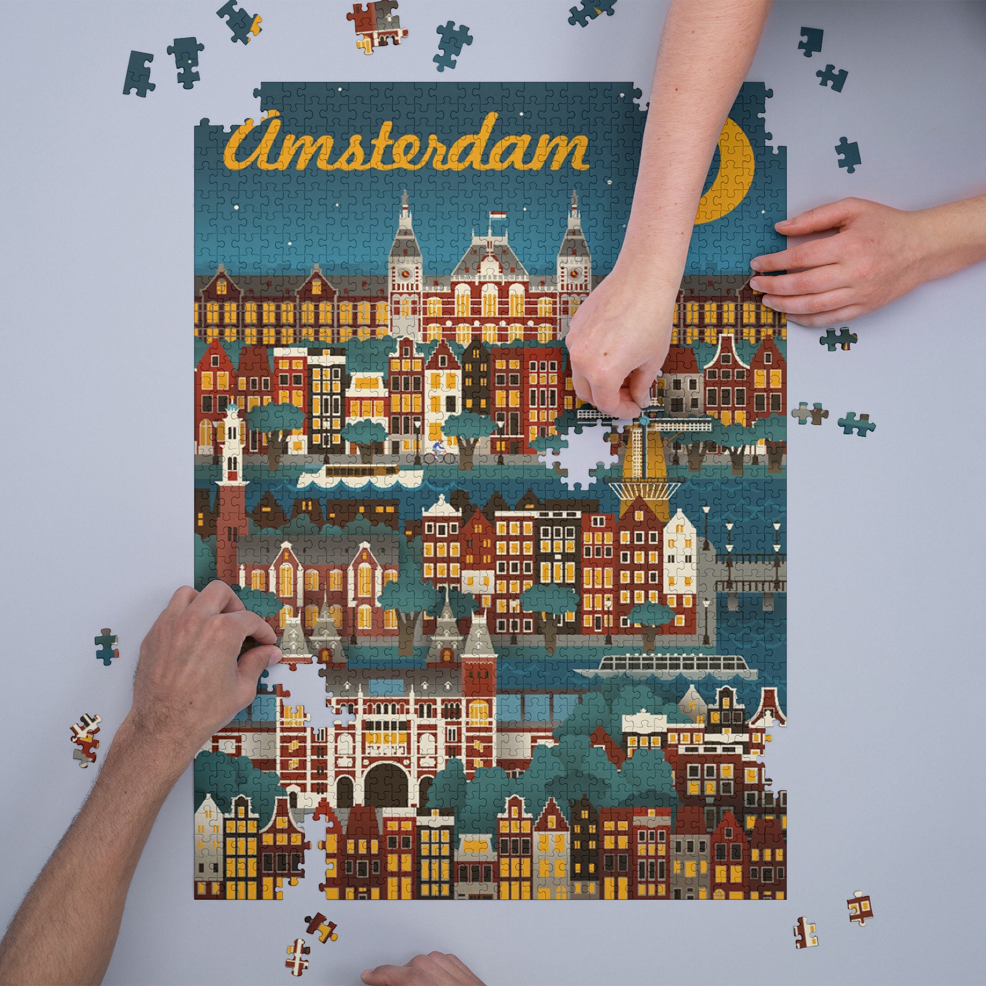 Puzzle Amsterdam Retro Skyline 1000 Pieces Unique Jigsaw - Etsy België