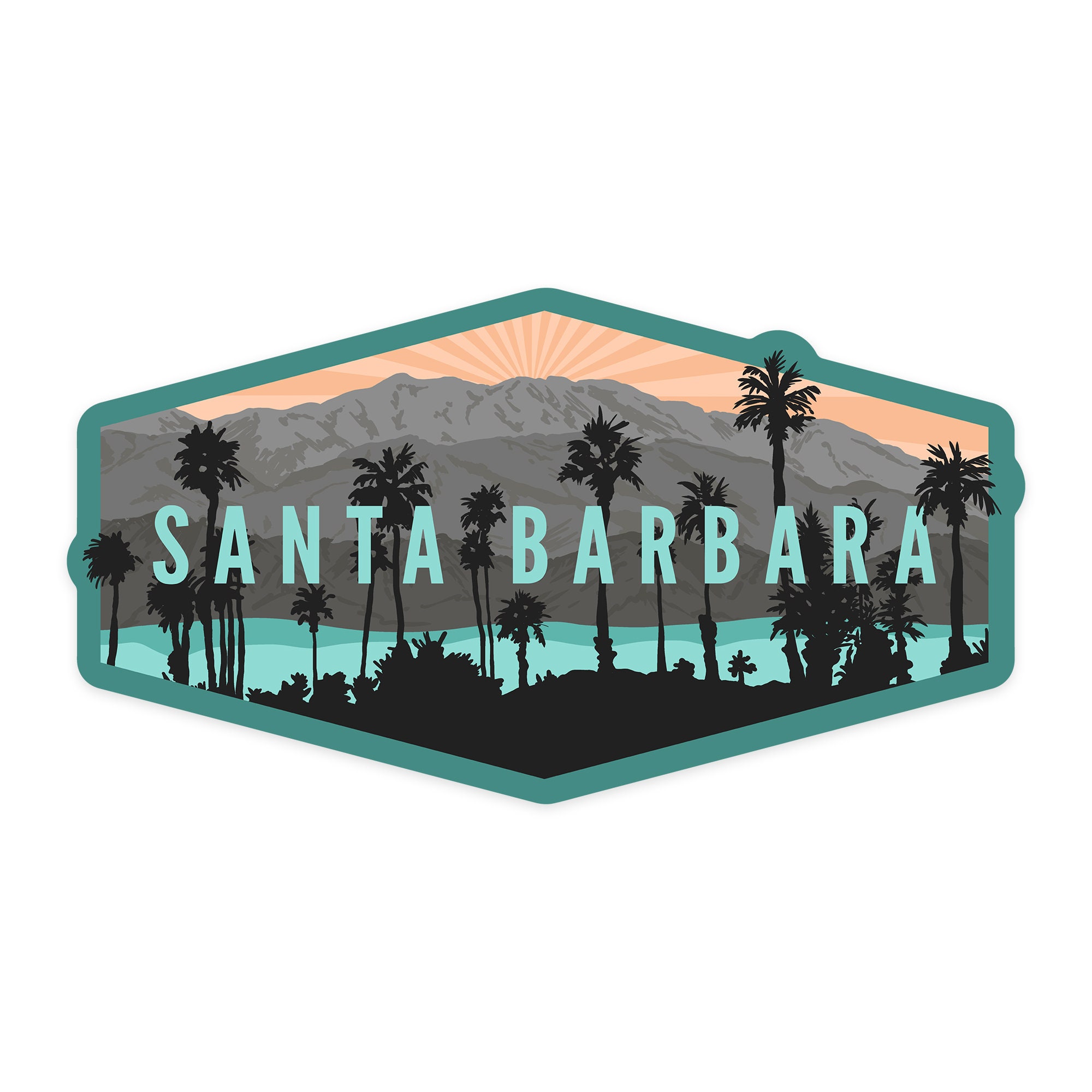 Sticker Santa Barbara California Palm Trees & Mountains | Etsy