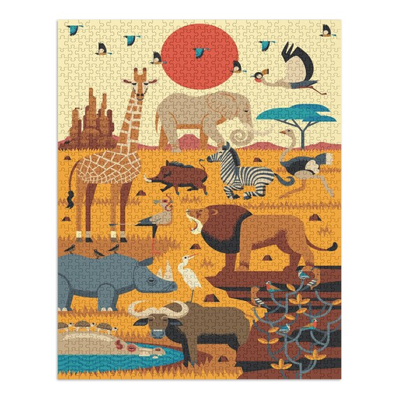 Puzzle Savanna Animals Textured Geometric Lantern Press | Etsy