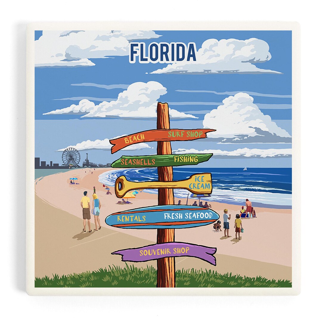 Coasters, Florida, Signpost, East Coast Beach With Pier, Cork Back ...