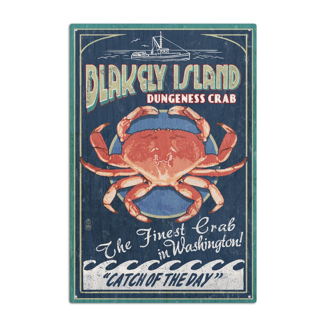 Birch Wood Blakely Island Vintage Crab Sign Lantern Press - Etsy