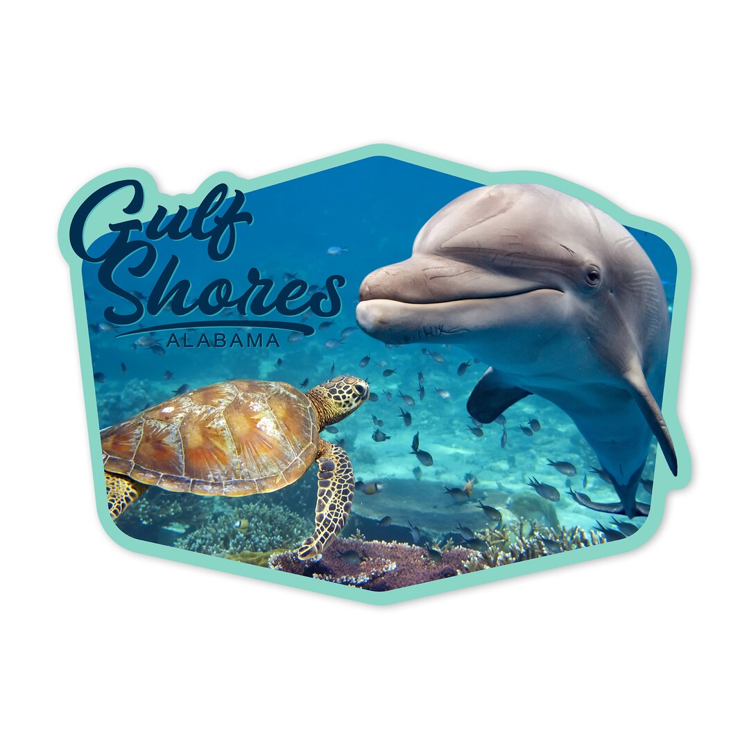 Sticker, Gulf Shores, Alabama, Dolphin and Sea Turtle, Contour , Vinyl ...