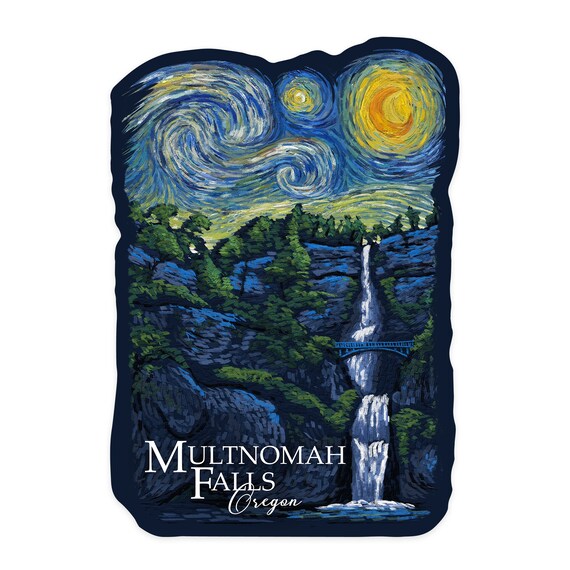 Sticker Multnomah Falls Oregon Van Gogh Starry Night | Etsy