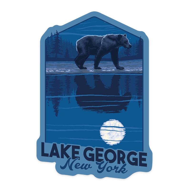 Sticker Lake George New York Bear & Reflection at Night - Etsy
