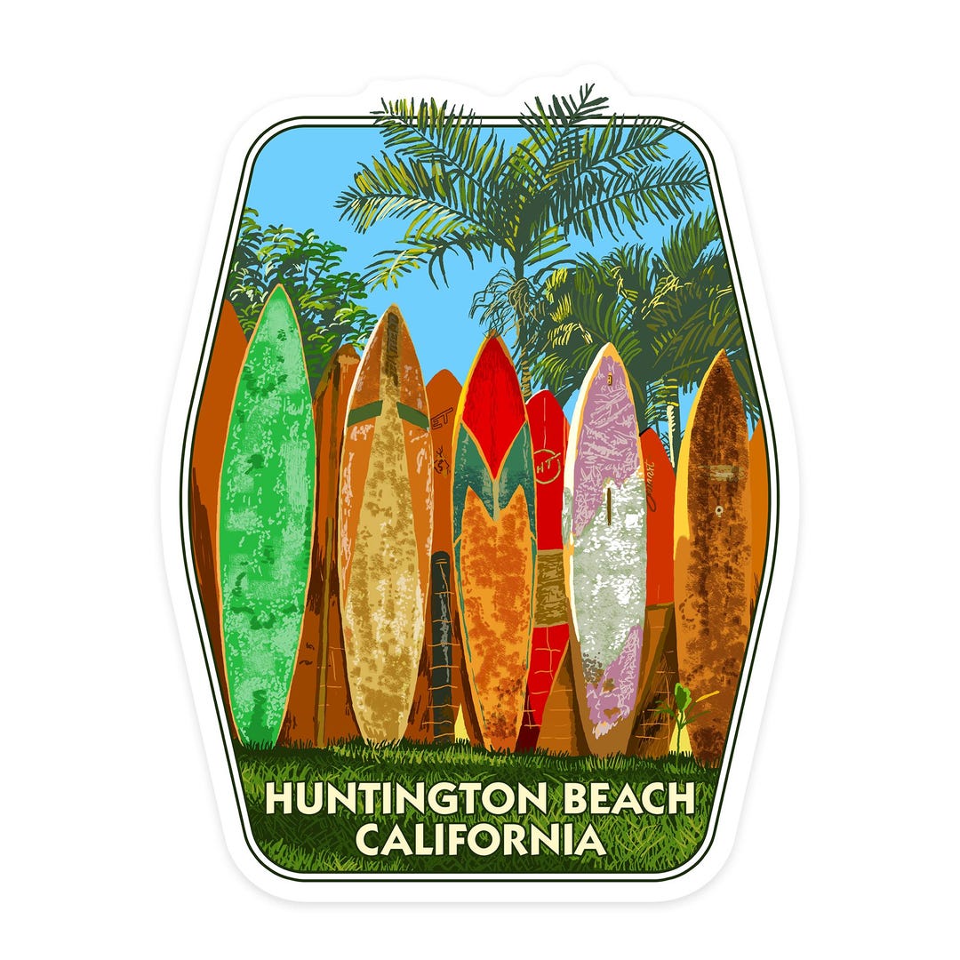 Sticker, Huntington Beach, California, Surfboard Fence, , Vinyl Die Cut ...