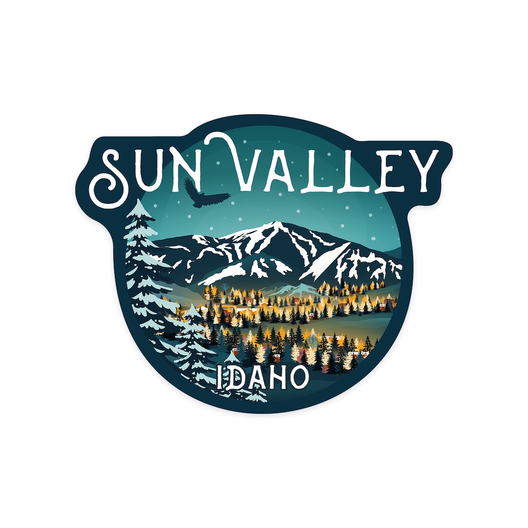 Sticker, Sun Valley, Idaho, Bald Mountain & Town, Contour, Lantern ...