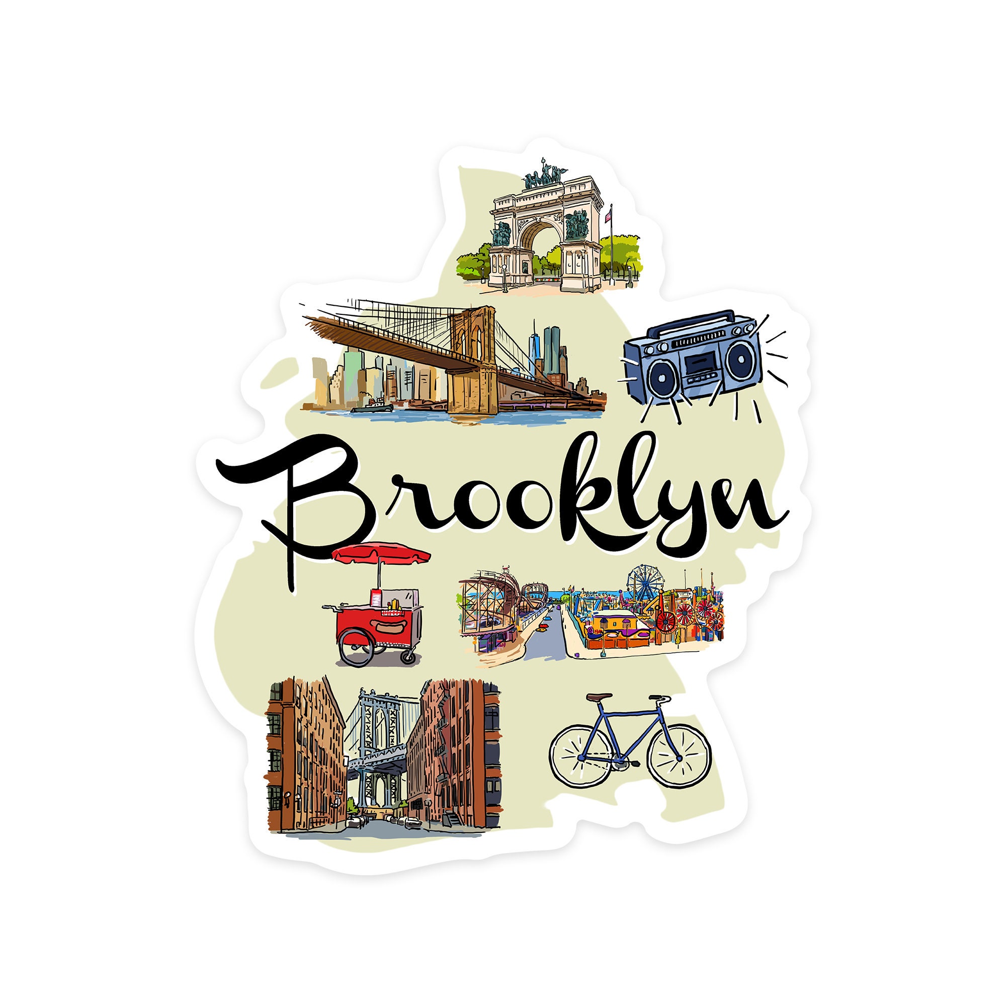 Sticker Brooklyn New York Landmarks and Icons Contour - Etsy