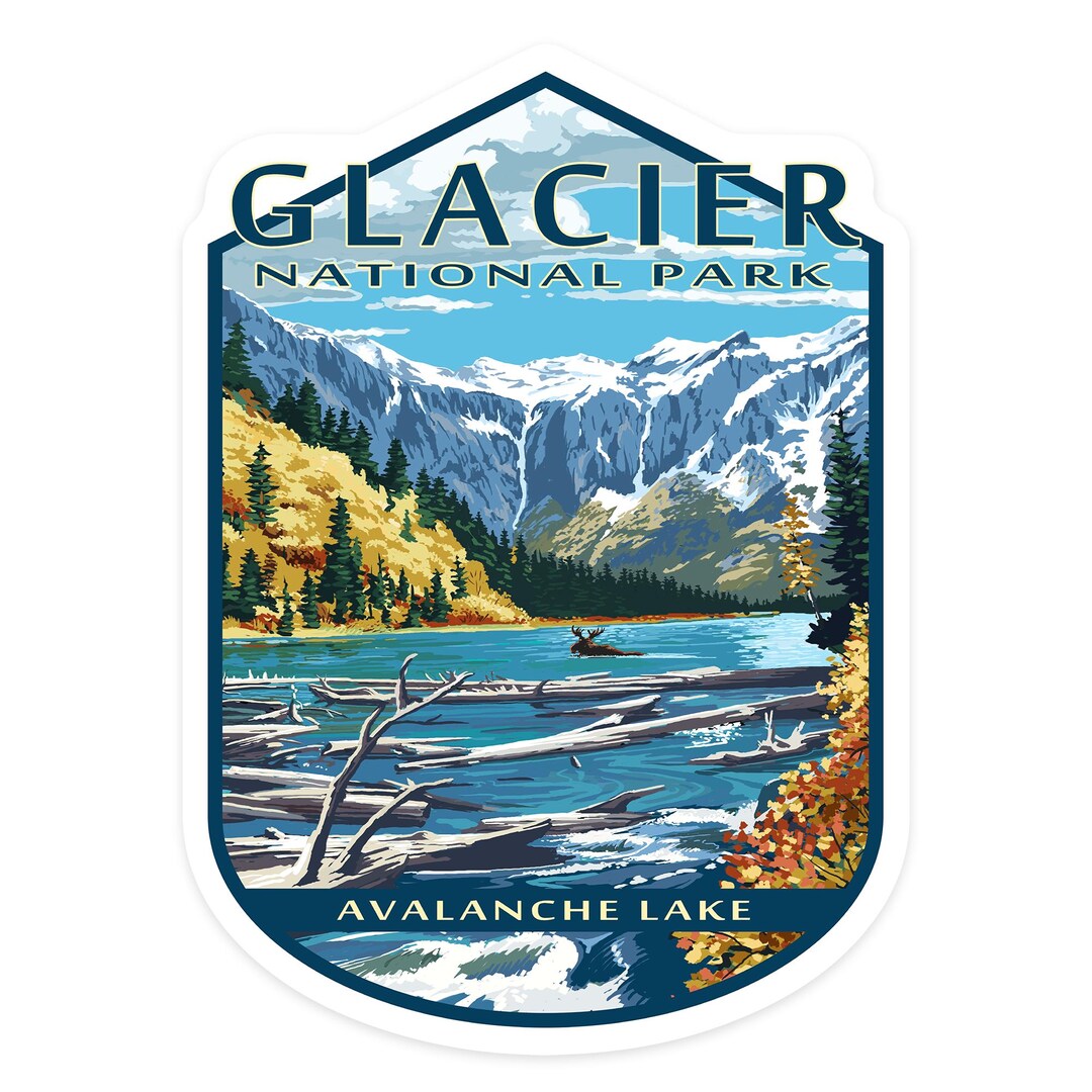 Sticker, Glacier National Park, Montana, Avalanche Lake, , Vinyl Die ...