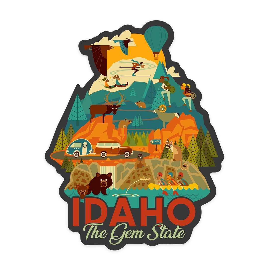 Sticker, Idaho, Gem State, Geometric, Contour, Lantern Press Artwork ...