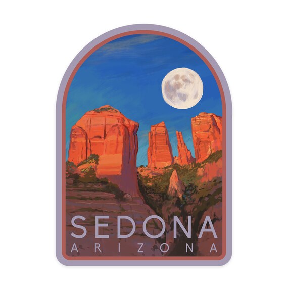 Sticker Sedona Arizona Cathedral Rock & Moon Oil Painting | Etsy