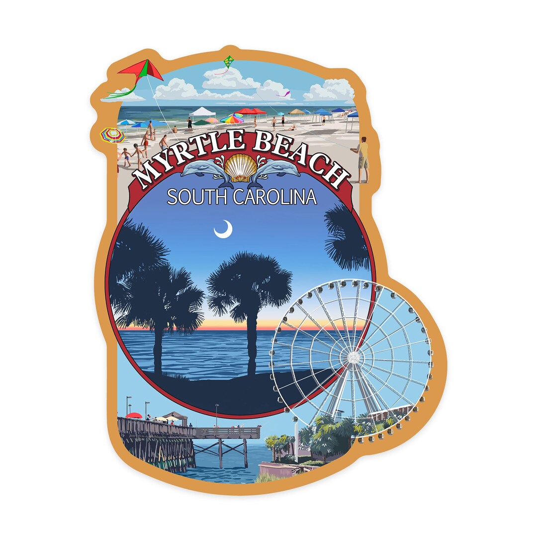 Sticker, Myrtle Beach, South Carolina, Montage, Contour, Lantern Press ...