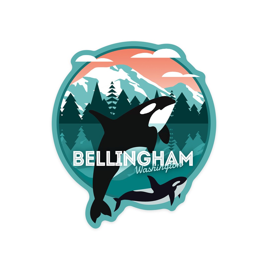 Sticker Bellingham Washington Orca Whale and Calf Vector - Etsy
