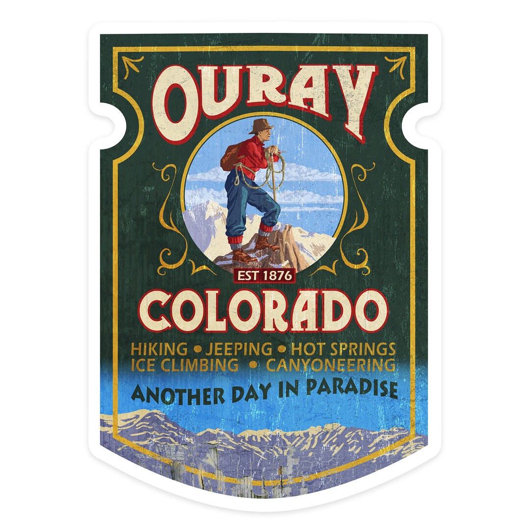 Sticker, Ouray, Colorado, Vintage Sign, Contour, Lantern Press Artwork ...