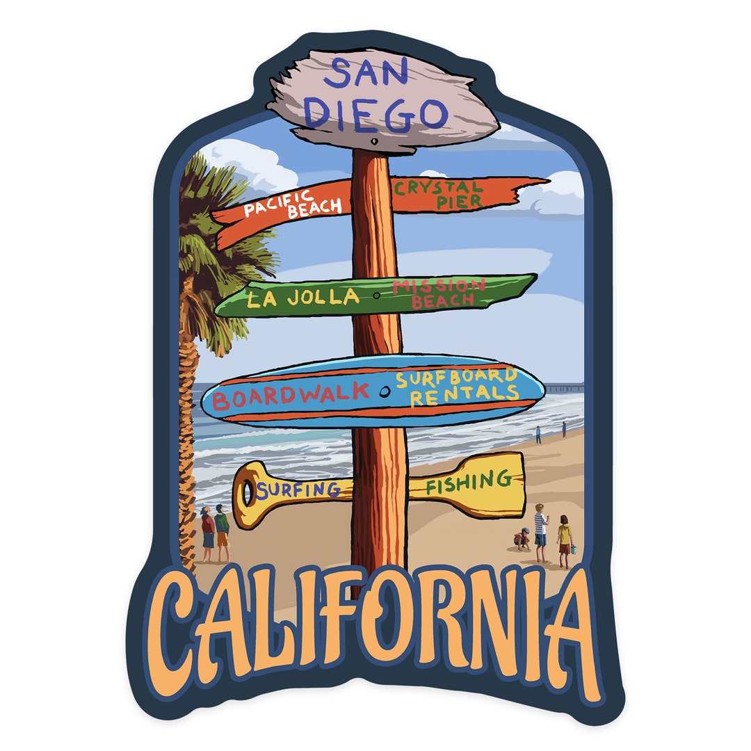Sticker, San Diego, California, Destination Sign, Contour, Lantern ...
