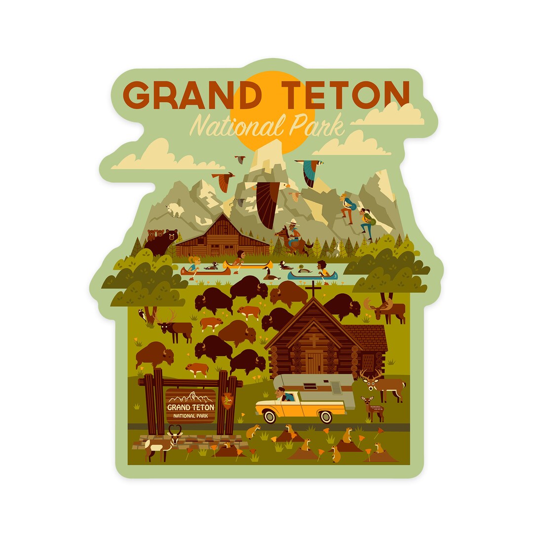 Sticker, Grand Teton National Park, Wyoming, Geometric, Lantern Press ...