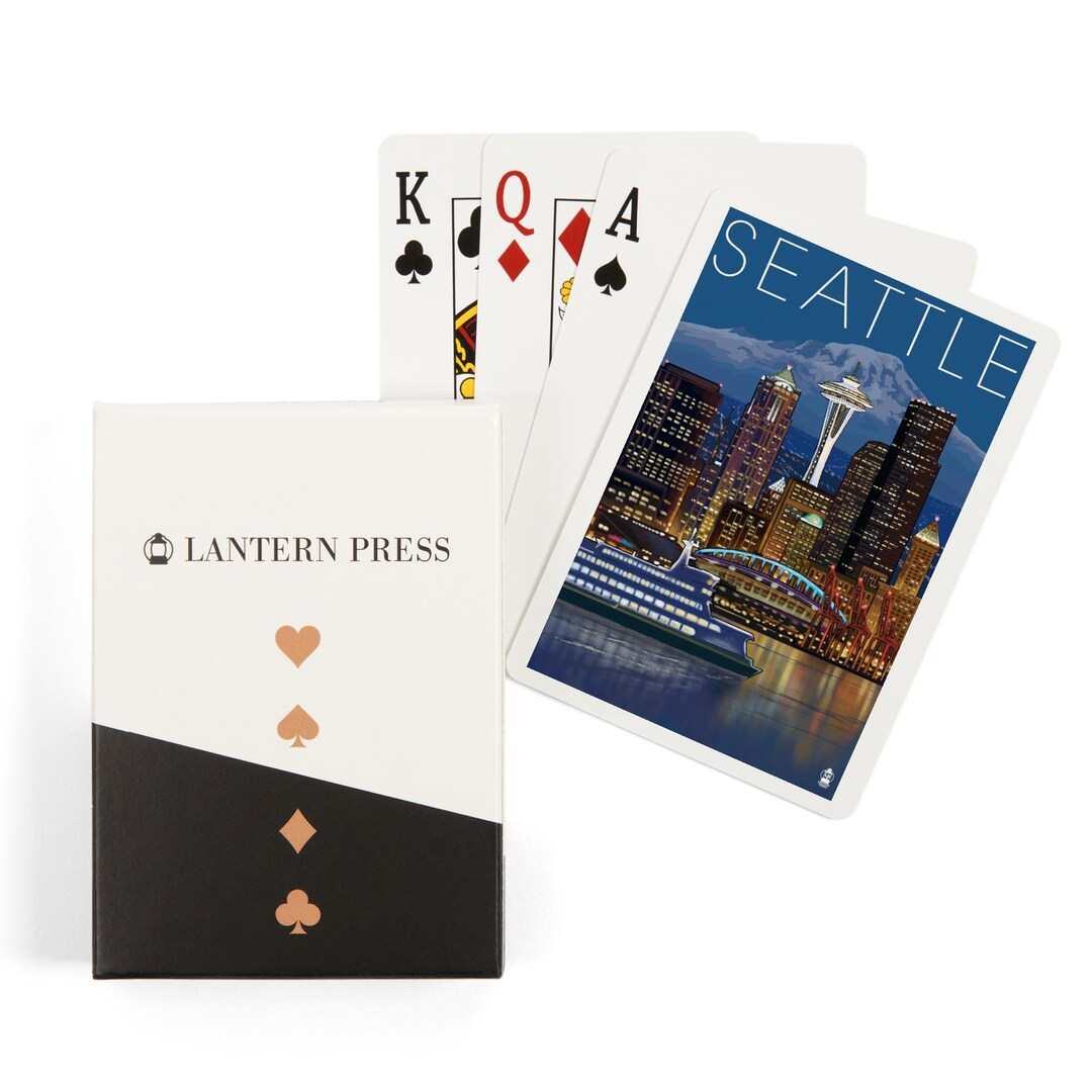 Playing Cards, Seattle, Washington, Skyline at Night, 52 Card Deck With ...