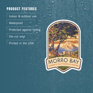 Sticker, Morro Bay, California, Town View With Morro Rock, Contour ...