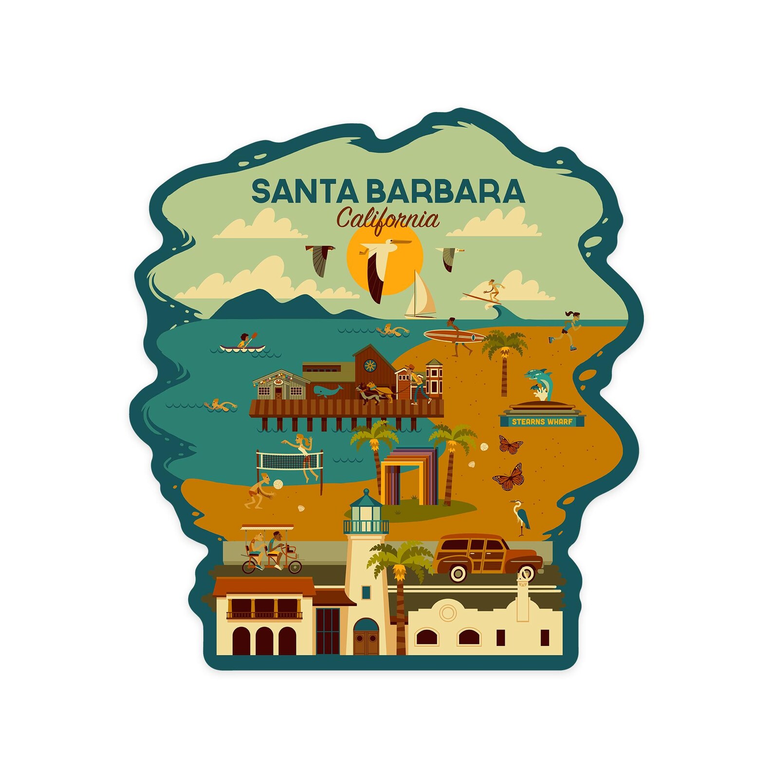Sticker, Santa Barbara, California, Geometric, , Vinyl Die Cut ...