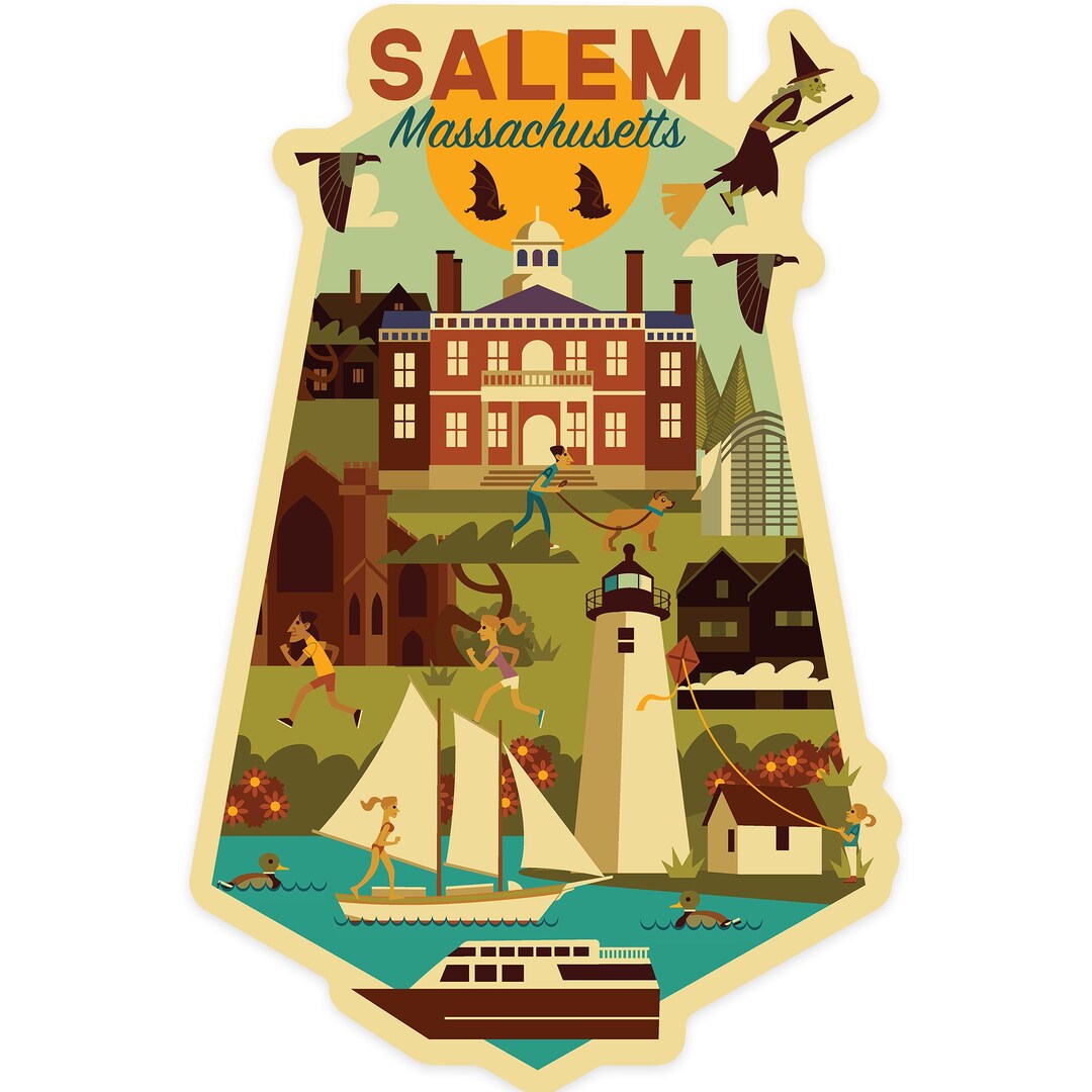 Sticker, Salem, Massachusetts, Geometric City Series, Trolley Depot ...