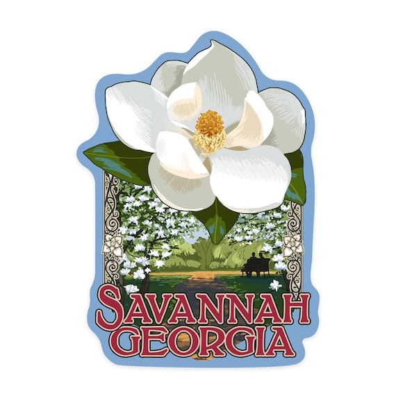 Sticker Savannah Georgia Single White Magnolia Contour - Etsy