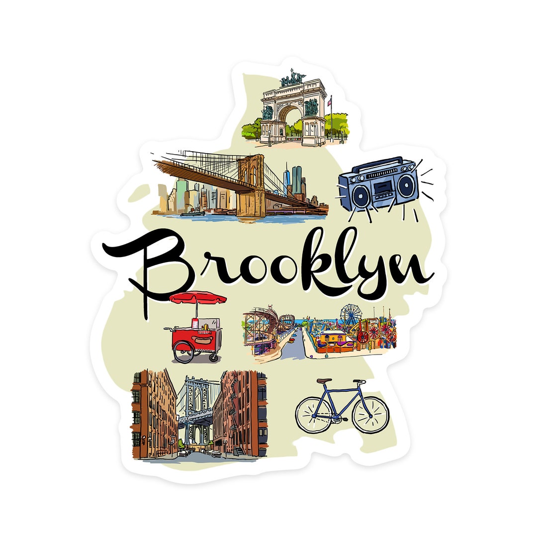 Sticker, Brooklyn, New York, Landmarks and Icons, Contour , Vinyl Die ...