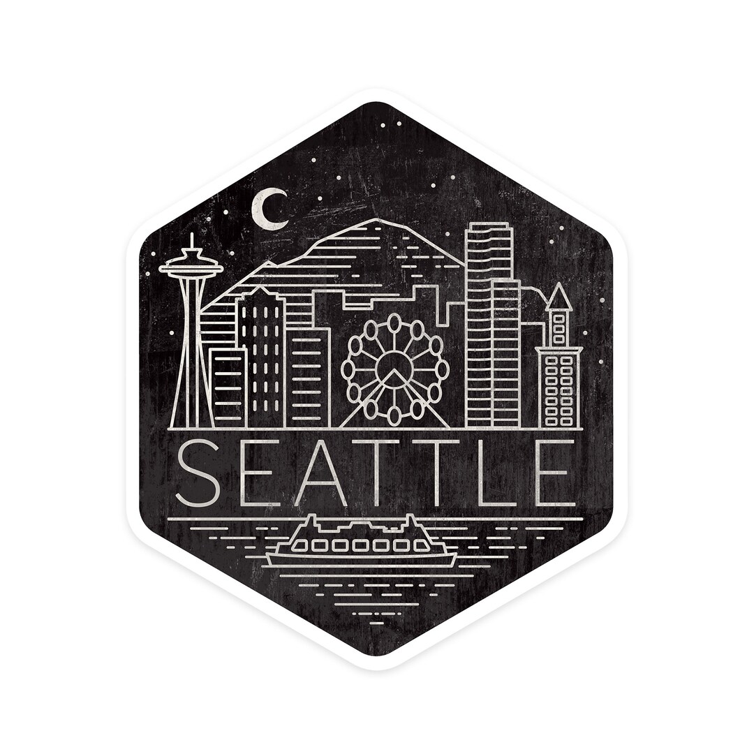 Sticker, Seattle, Washington, Skyline, Simple Lines, Contour, Night Sky ...