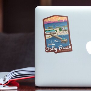 Sticker Folly Beach South Carolina Retro Style Contour - Etsy