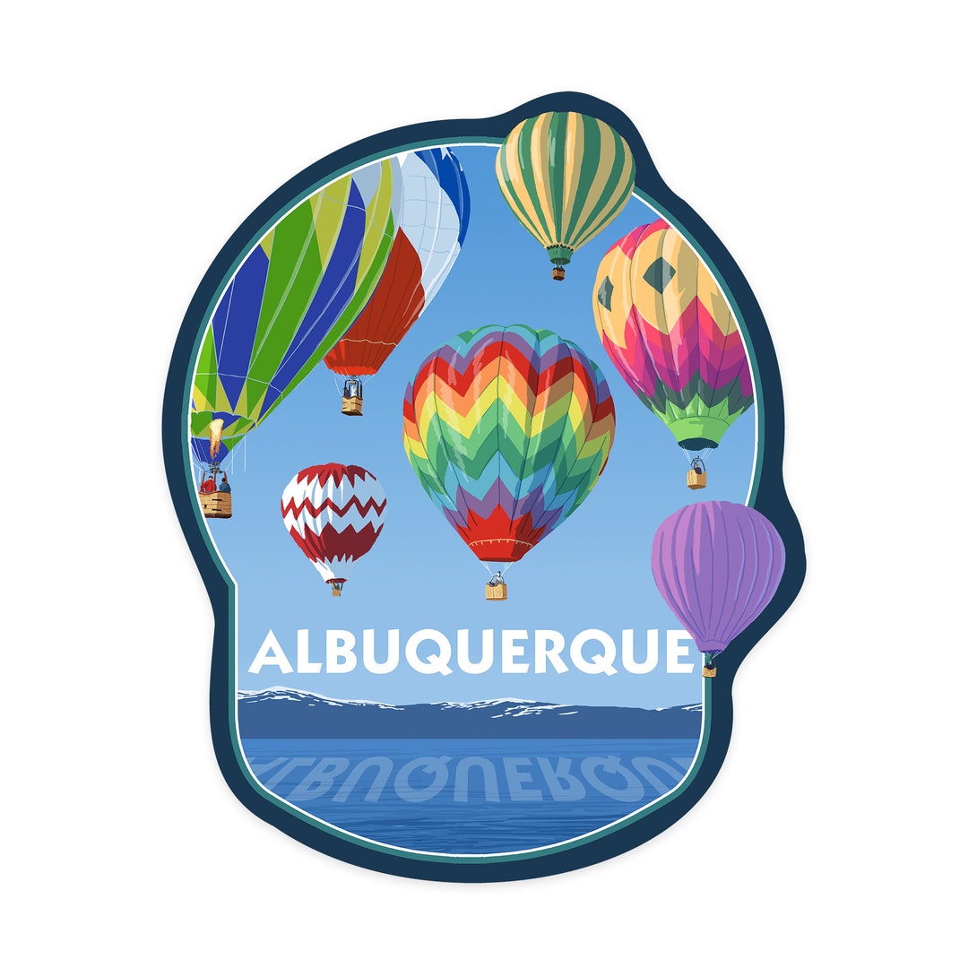 Sticker, Albuquerque, New Mexico, Hot Air Balloon and Lake Scene ...