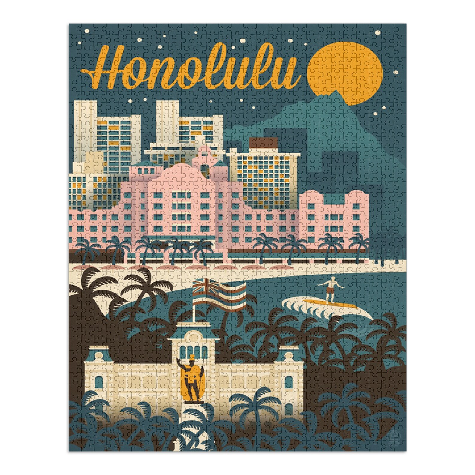 Puzzle Honolulu Hawaii Retro Skyline Lantern Press | Etsy