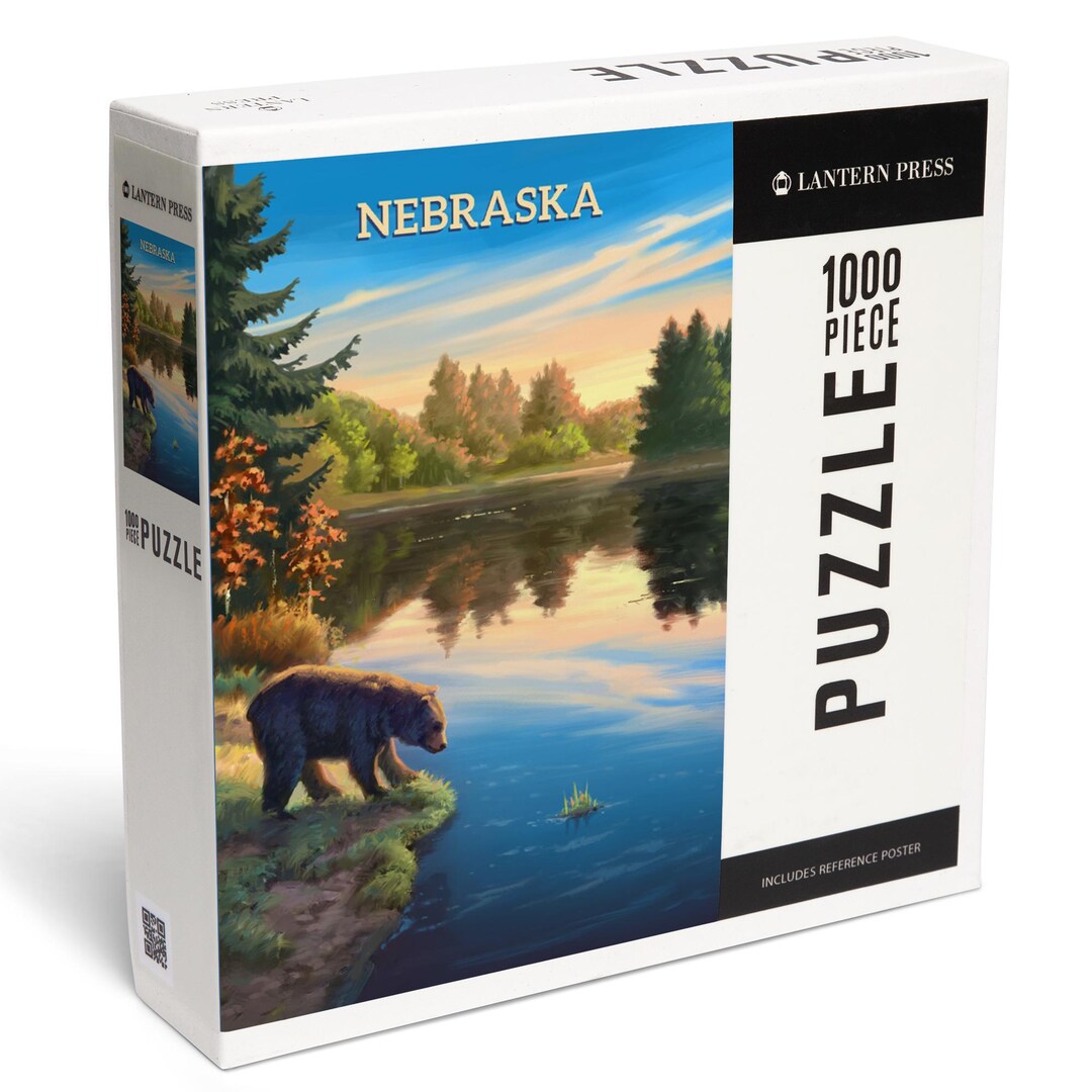 Puzzle, Nebraska, Oil Painting, Bear by Lake at Sunrise, 1000 Pieces ...