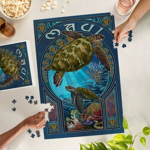Puzzle, Maui, Hawaii, Sea Turtle Art Nouveau, 1000 Pieces, Unique ...
