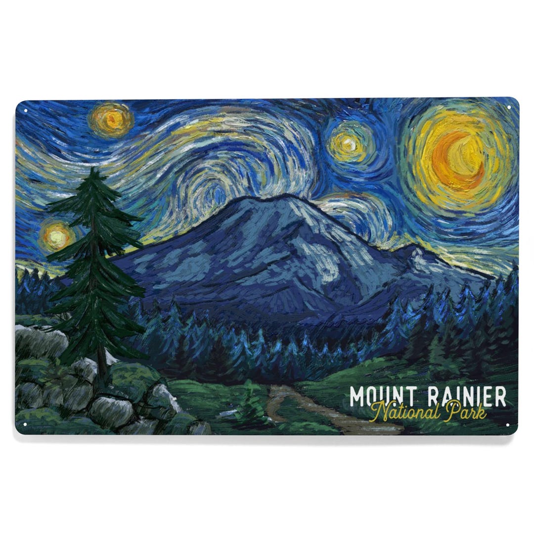 Metal Signs, Mount Rainier National Park, Washington, Starry Night ...