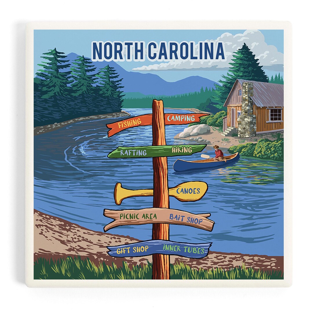 Coasters, North Carolina, Signpost, River, Cork Back, Absorbent Ceramic ...