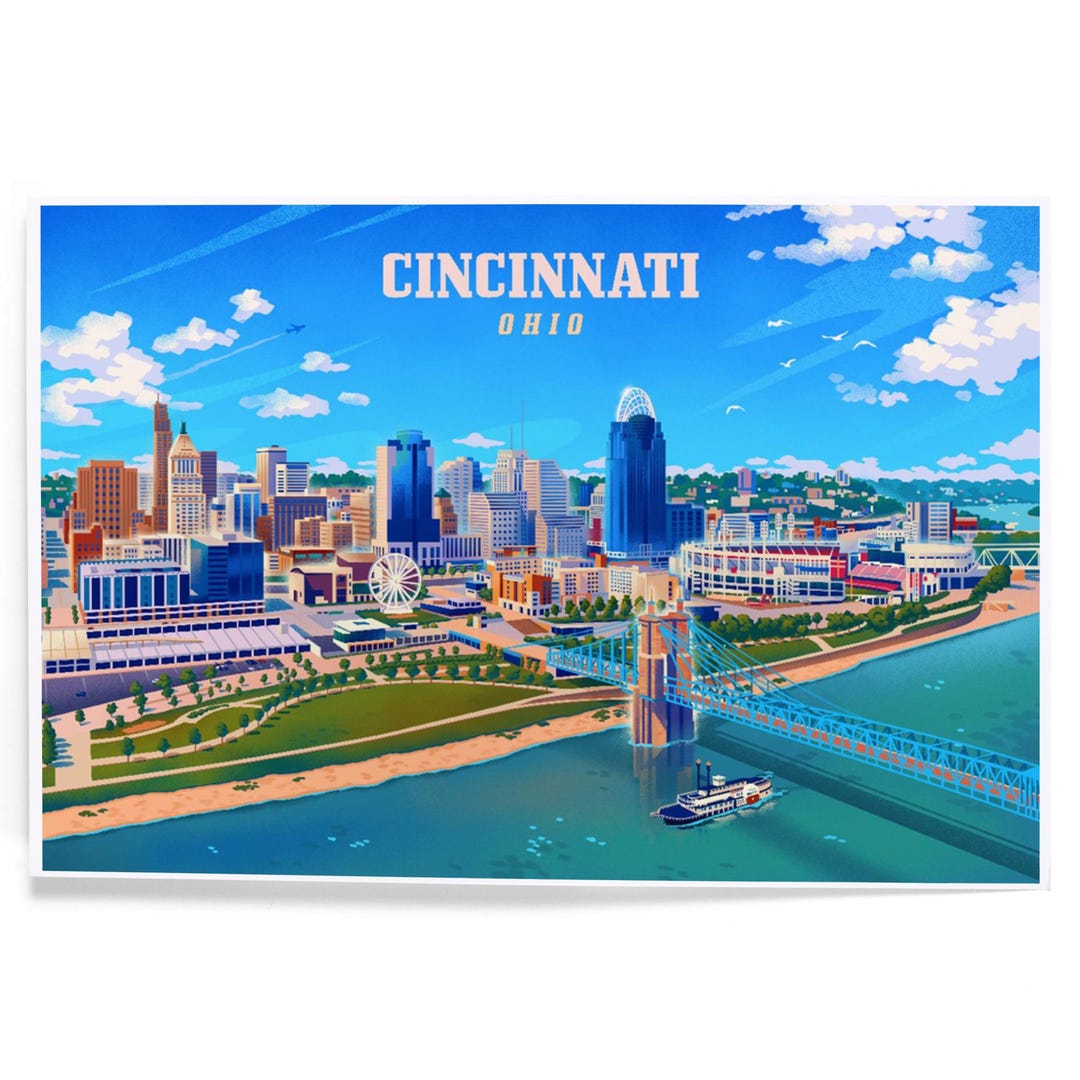 Prints, Cincinnati, Ohio, Lithograph City Series, Posters, Hang Ready ...