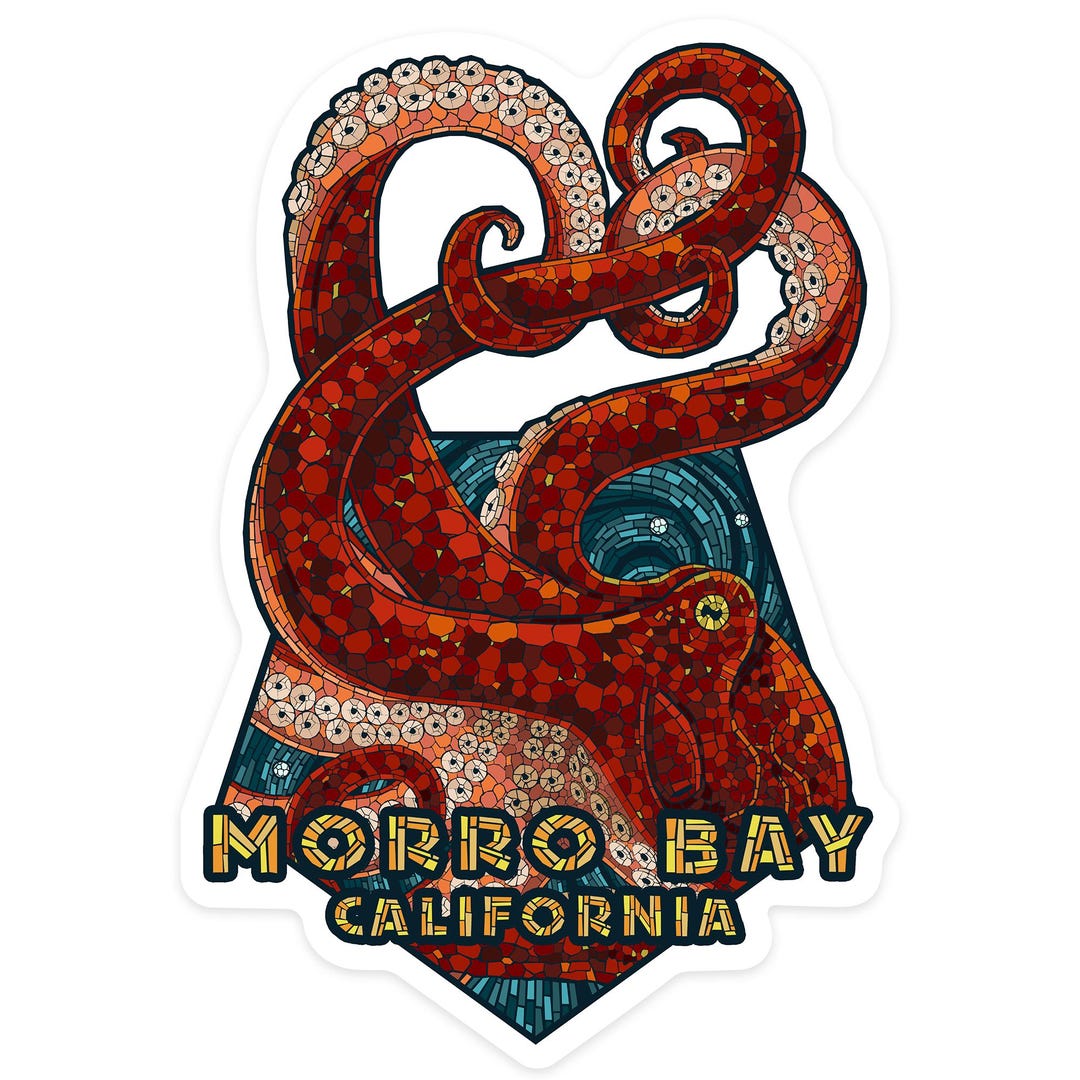 Sticker, Morro Bay, California, Mosaic Octopus, Contour , Vinyl Die Cut ...