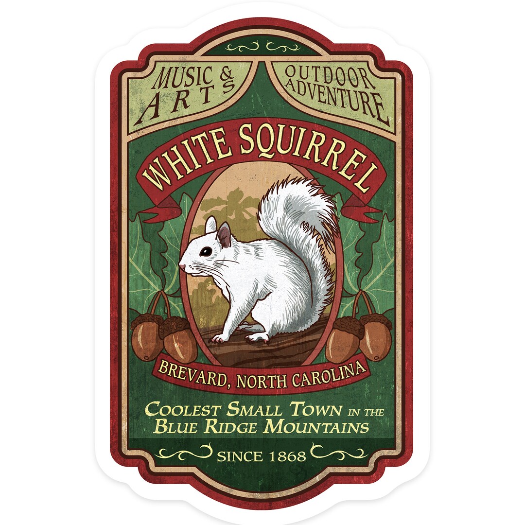 Sticker, Brevard, North Carolina, White Squirrel, Vintage Sign, Contour ...