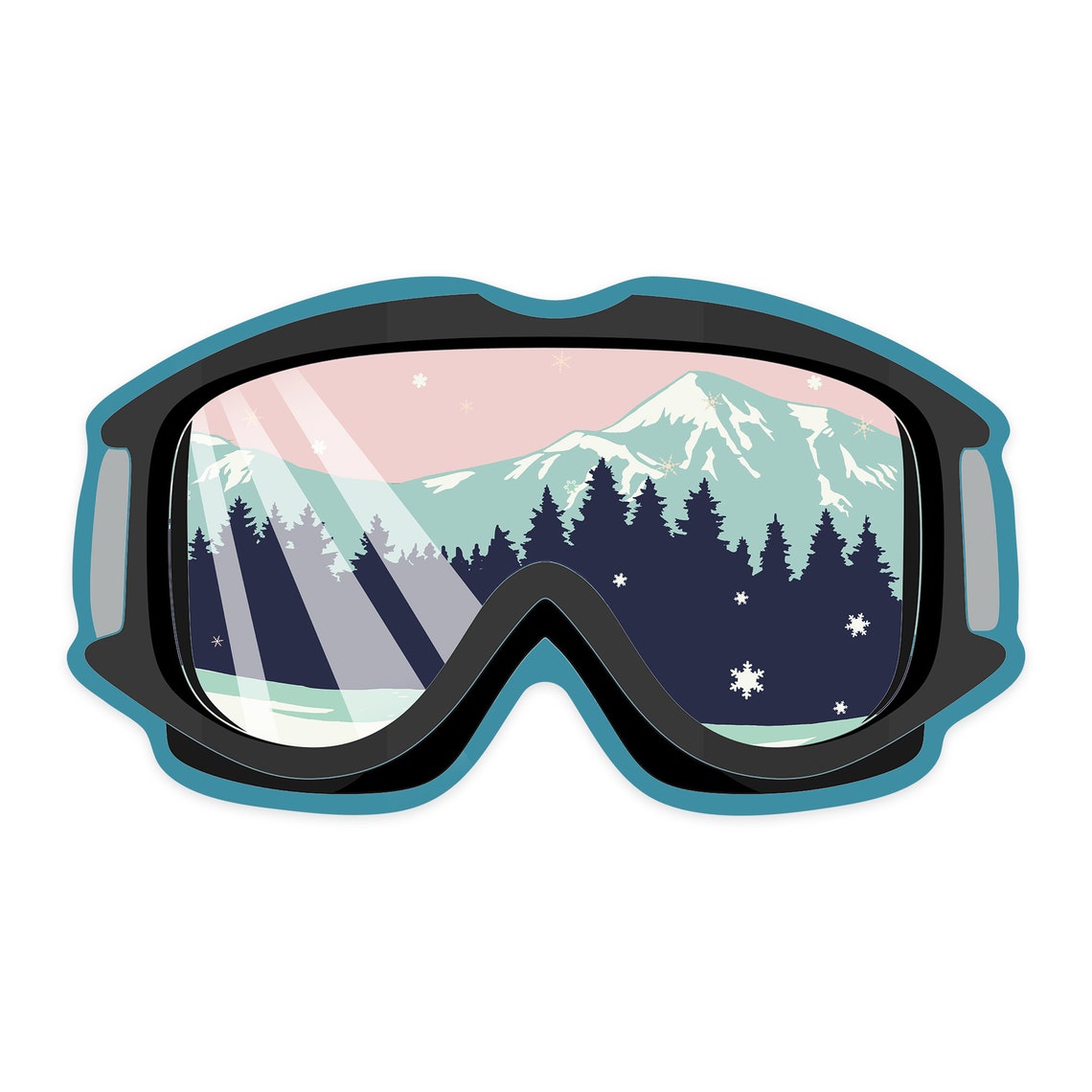 Sticker Ski Goggles Pink & Aqua Contour Lantern Press - Etsy