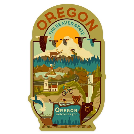 Sticker Oregon The Beaver State Geometric Contour Lantern - Etsy Nederland