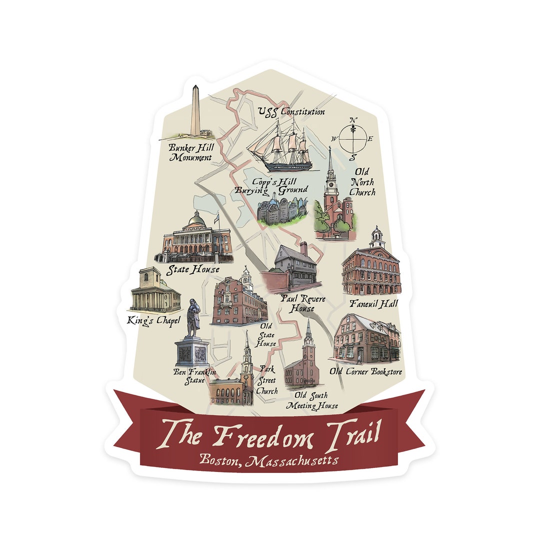Sticker, Boston, Massachusetts, the Freedom Trail, Map, Contour ...