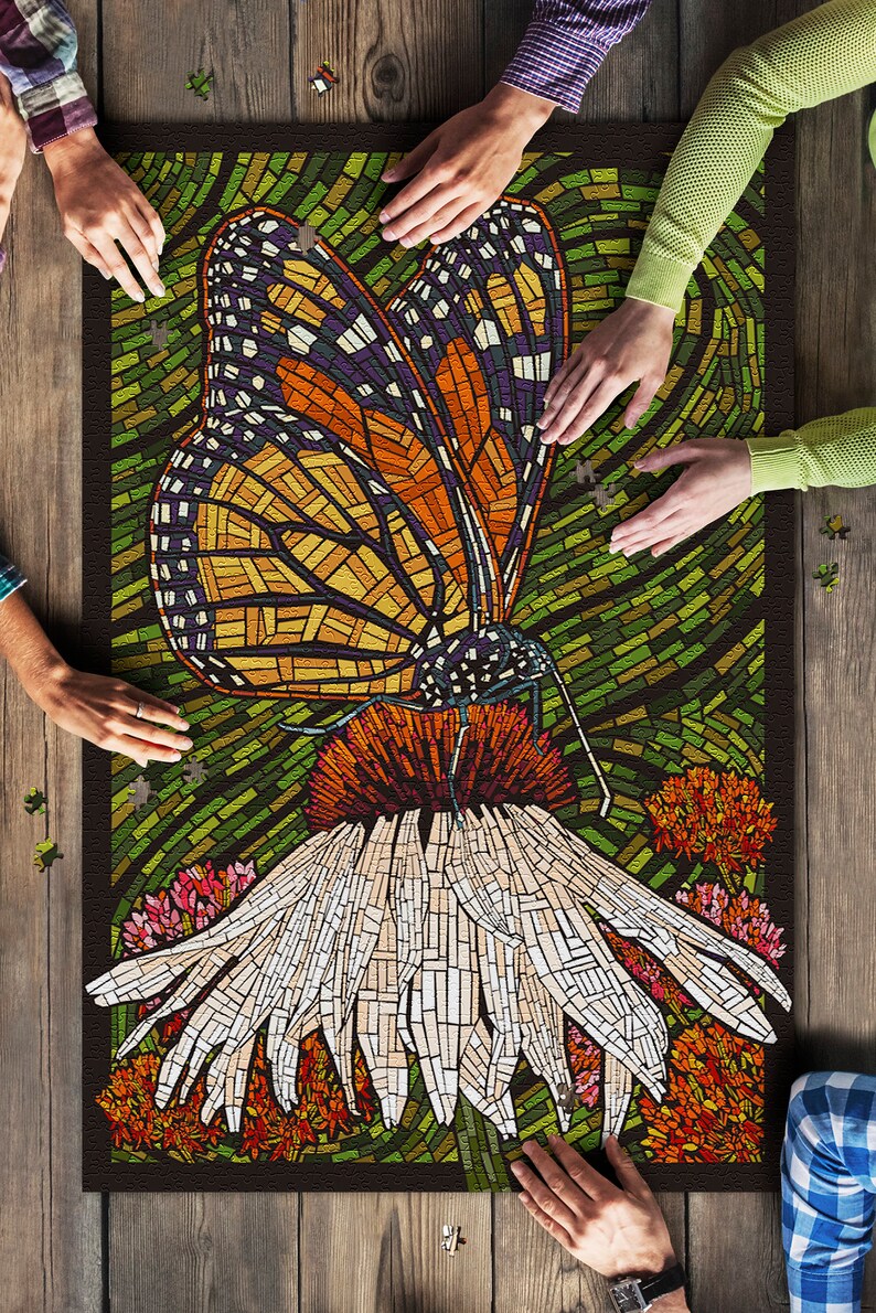 Puzzle Monarch Butterfly Paper Mosaic Green Background - Etsy