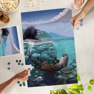 Puzzle, River Otters, Underwater Scene, 1000 Pieces, Unique Jigsaw ...