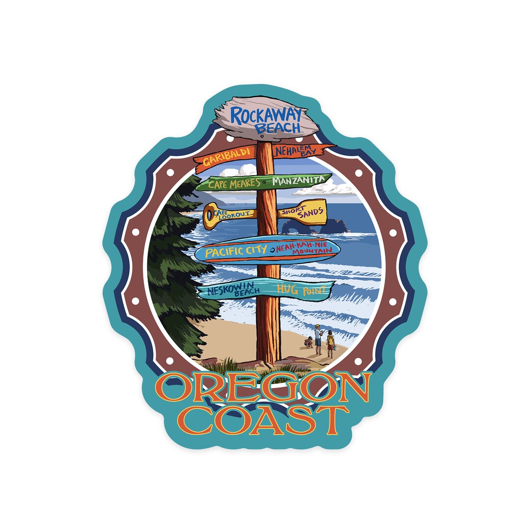 Sticker, Rockaway Beach, Oregon, Destination Signpost, Contour , Vinyl ...