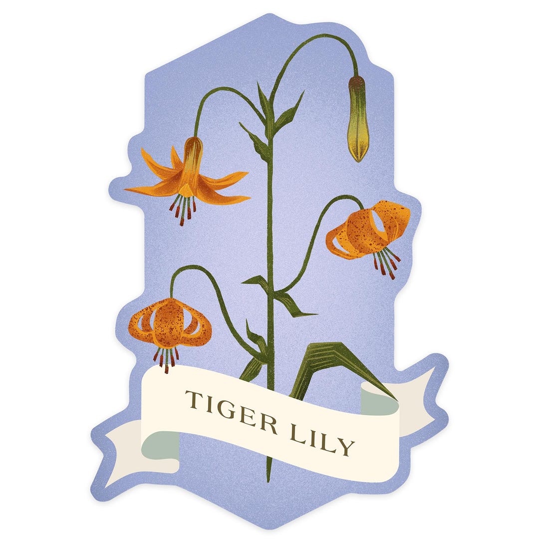 Sticker, Vintage Flora, Tiger Lily, Contour , Vinyl Die Cut, Waterproof ...