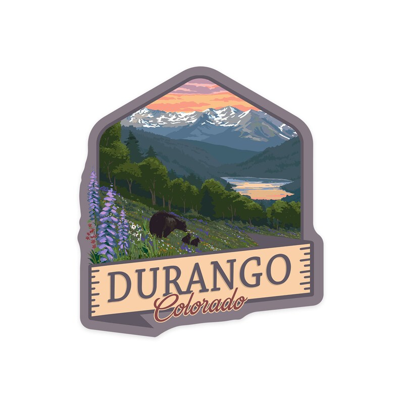 Sticker Durango Colorado Bears & Spring Flowers Contour | Etsy