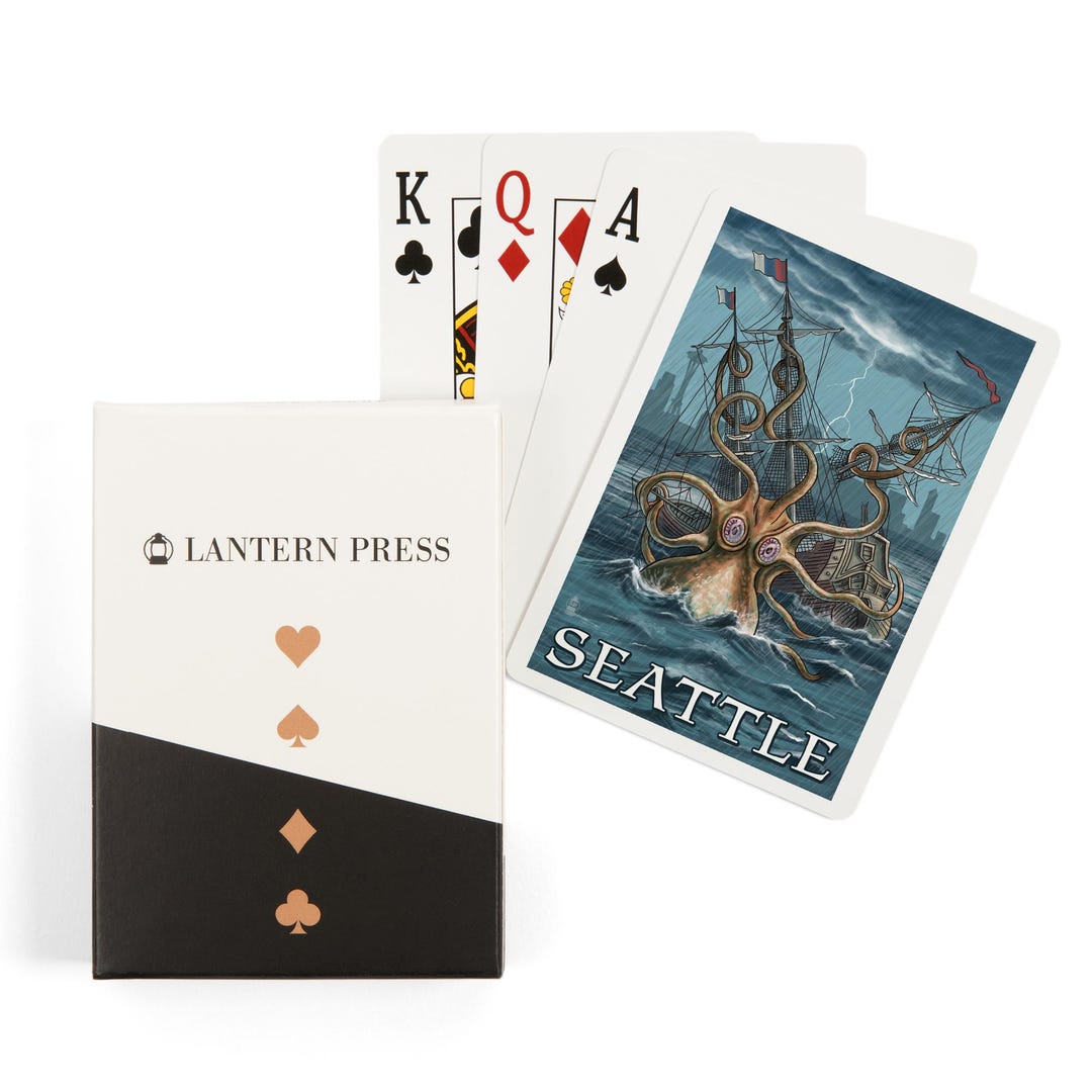 Playing Cards, Seattle, Washington, Kraken Attacking Ship, 52 Card Deck ...