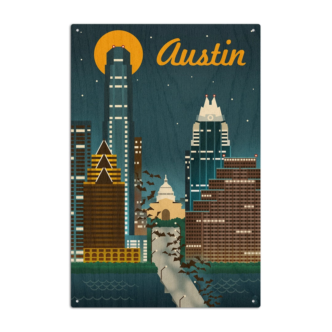 Birch Wood Austin Texas Retro Skyline Sustainable Sign or - Etsy